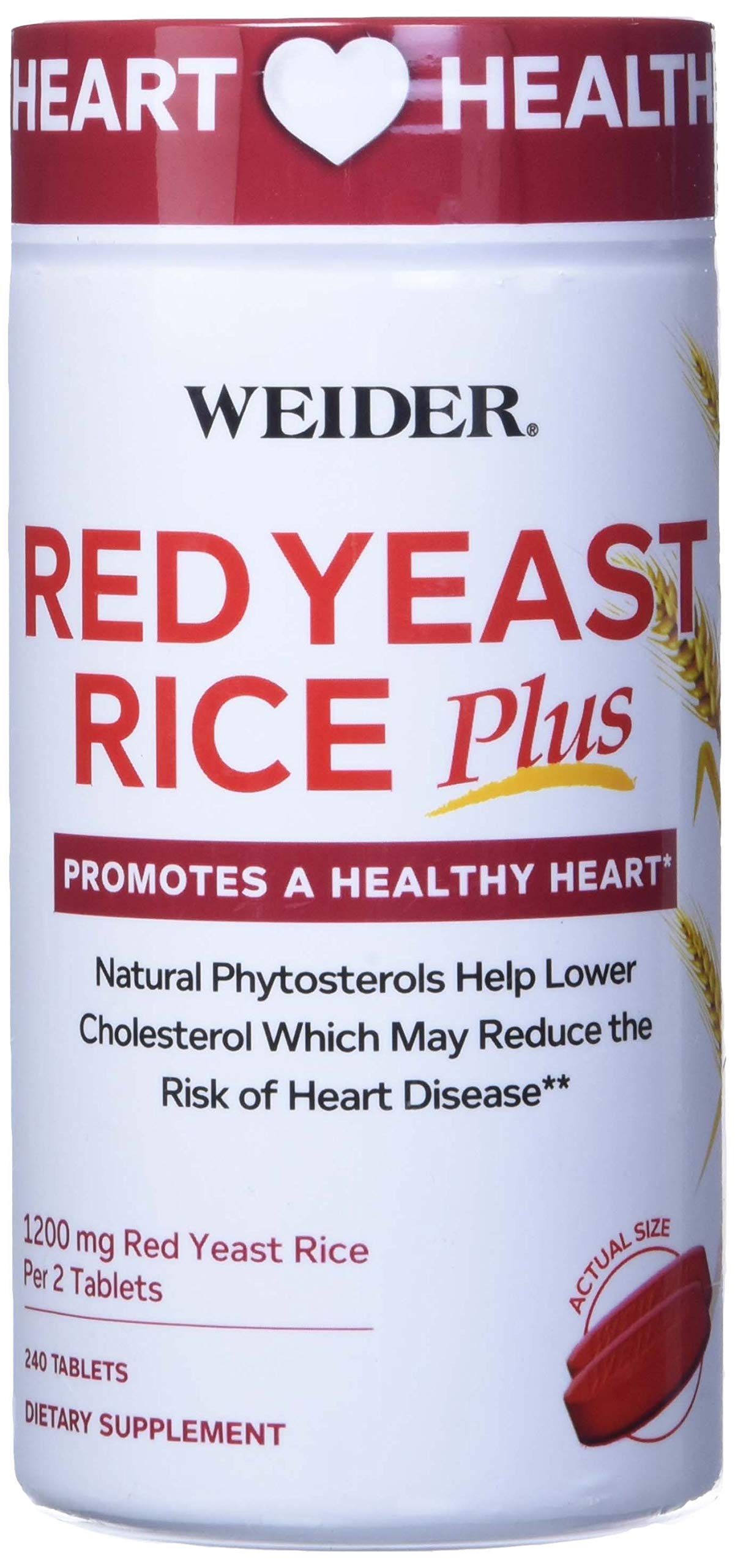 Weider Red Yeast Rice Plus 1200 mg Dietary Supplement 240 Tablets, 240Count