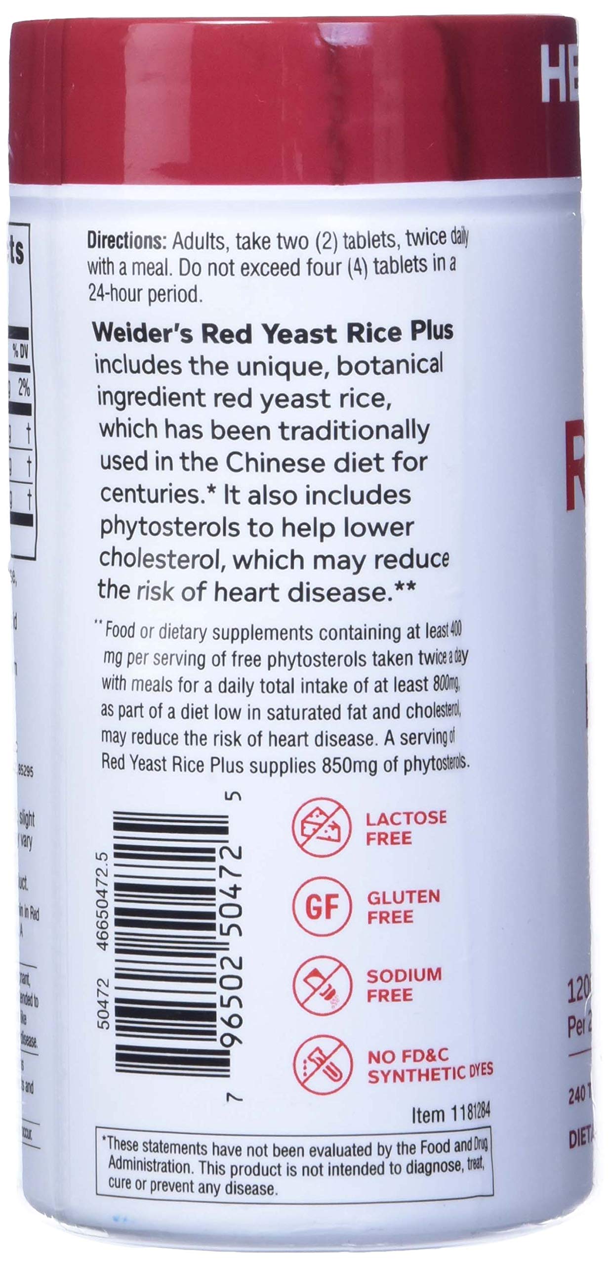 Weider Red Yeast Rice Plus 1200 mg Dietary Supplement 240 Tablets, 240Count