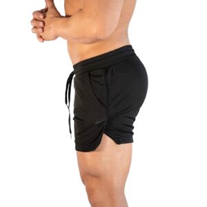 sandbank Men's Quick Dry Active Lightweight fitneess Bodybuilding Shorts with Pockets Black