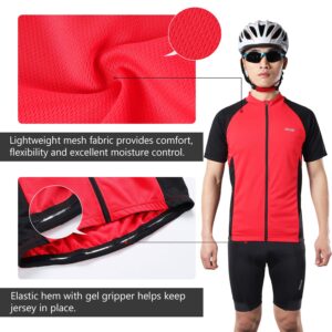 ARSUXEO Men's Short Sleeves Cycling Jersey Bicycle Bike Shirt Zipper Pocket 655 Red Size Medium