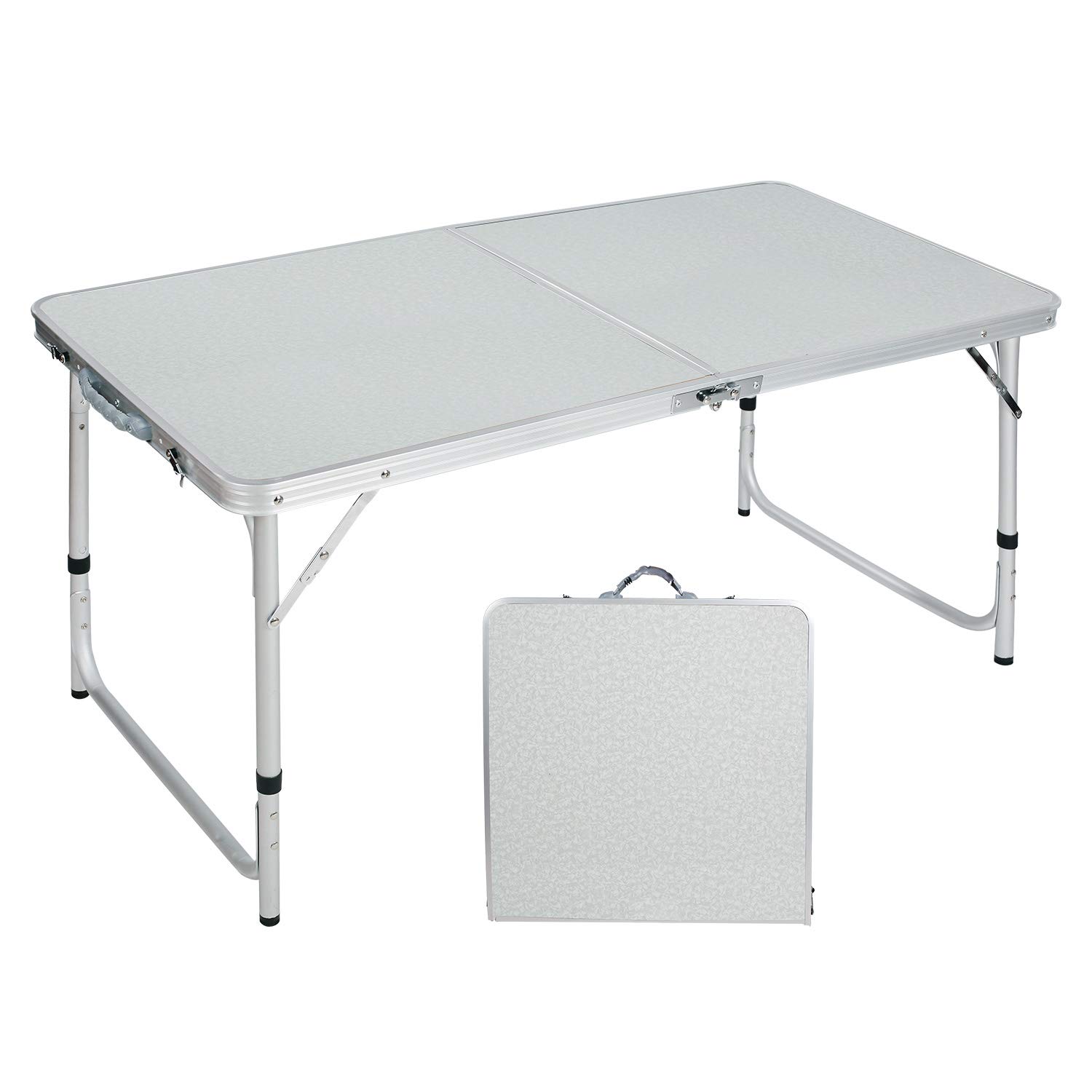 CAMPMOON Folding Camping Table 4 Foot, Lightweight Portable Aluminum Folding Table with Adjustable Legs, Great for Outdoor Cooking Picnic, White