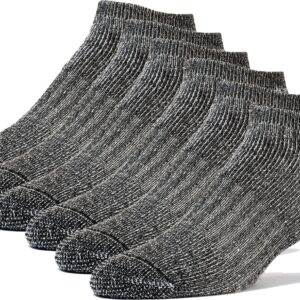 FUN TOES Low Cut Ankle Merino Wool Mens Hiking Running Socks Compression Arch Support Cushioned 6 Pairs (Black)