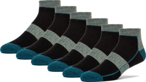 fun toes low cut ankle merino wool mens hiking running socks compression arch support cushioned 6 pairs (black/blue)