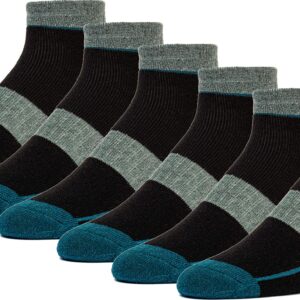 FUN TOES Low Cut Ankle Merino Wool Mens Hiking Running Socks Compression Arch Support Cushioned 6 Pairs (Black/Blue)