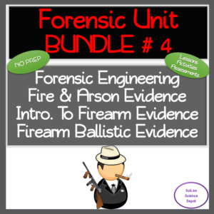 forensics bundle 4- forensic engineering, fire & arson, firearm evidence, and firearm ballistics evidence. no prep bundle