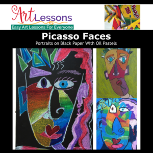 picasso faces on black paper - learn to draw faces art & history lesson portraits on black paper with oil pastels