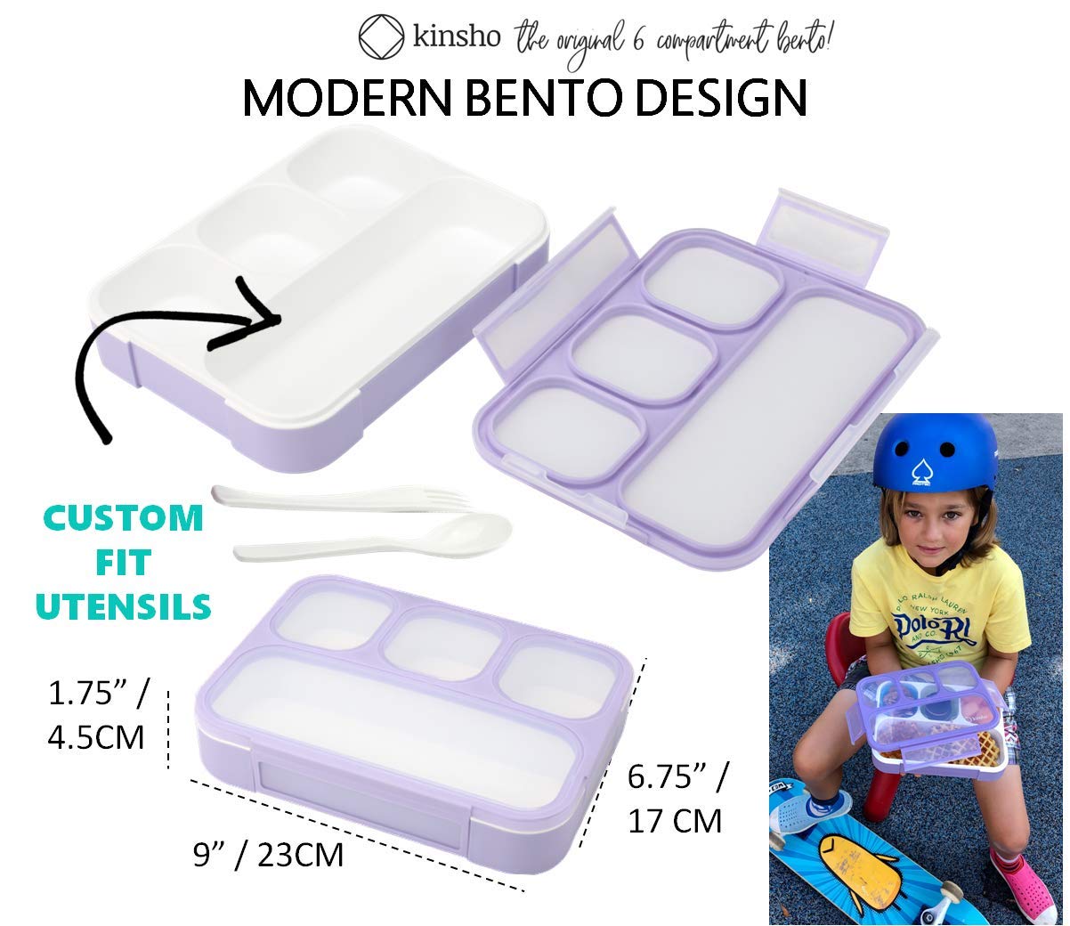 kinsho Bento Lunch Box for Kids Lunch-Boxes for Women Adults Girls Boys | Leakproof Snack Containers for Toddlers Tweens Pre-School Lunches BPA Free | Purple, 4 compartments