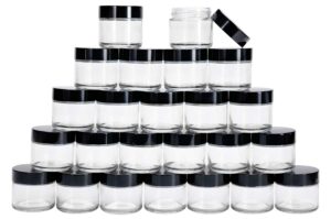 2oz glass jars with lids(24 pack), eternal moment round glass jars with inner liners and black lids, empty cosmetic containers for creams, powders, balms,and aromatherapy