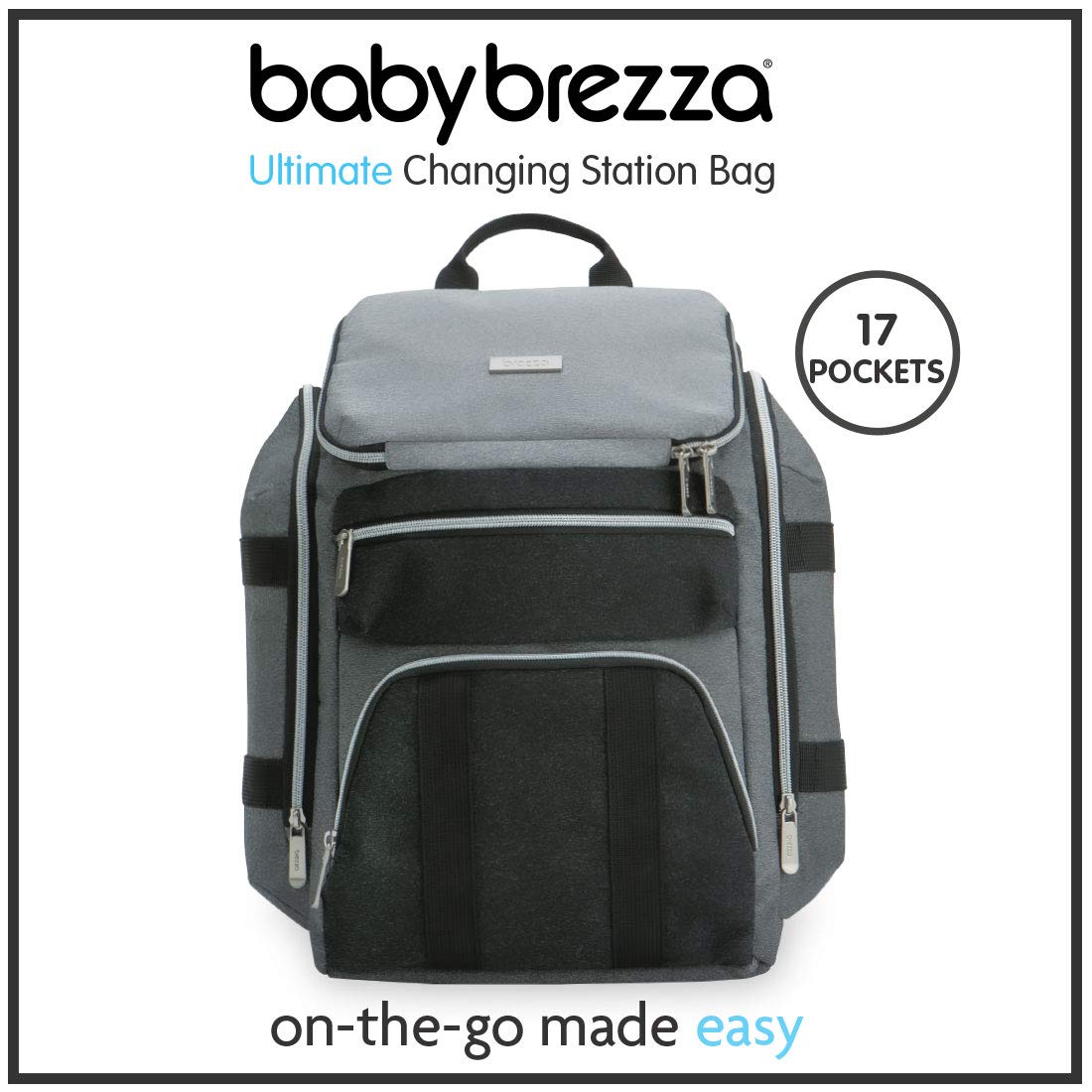 Baby Brezza Ultimate Changing Station Baby Diaper Bag Backpack - Extra Large Capacity Design with 17 Pockets, Perfect for 1 Baby or Twins, Grey