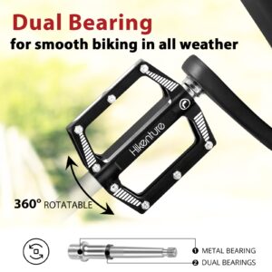 Hikenture Mountain Bike Pedals Road Bicycle Flat Pedals Adult Metal 9/16" Sealed Bearing Lightweight Aluminum Alloy Wide Platform Cycling Pedal for BMX/MTB