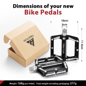 Hikenture Mountain Bike Pedals Road Bicycle Flat Pedals Adult Metal 9/16" Sealed Bearing Lightweight Aluminum Alloy Wide Platform Cycling Pedal for BMX/MTB