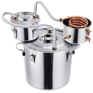 slsy 5 gallon alcohol still water alcohol distiller, 20 liters diy whiskey still stainless steel spirits boiler with copper tube, home brew wine making kit with thumper keg