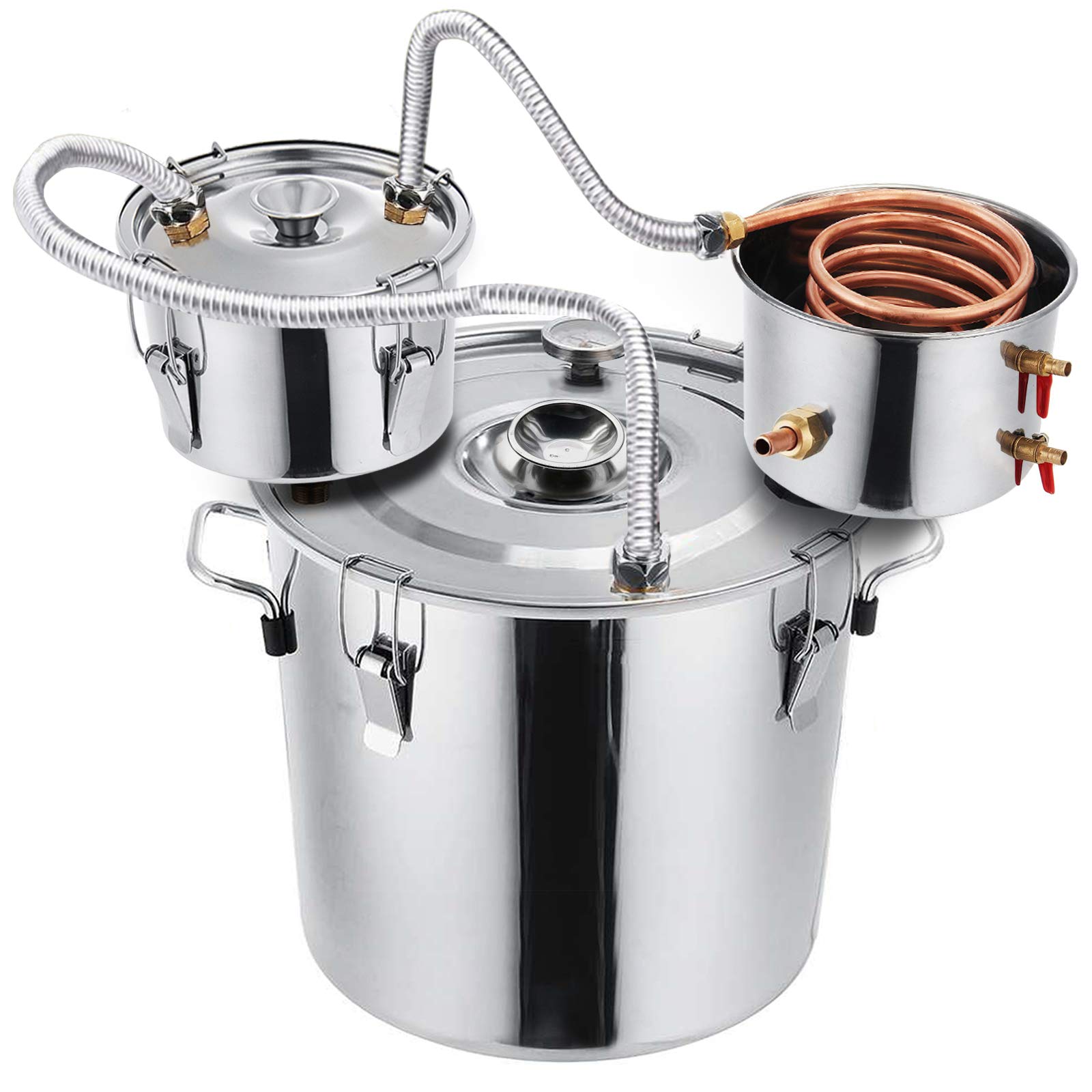 Slsy 5 Gallon Alcohol Still Water Alcohol Distiller, 20 Liters DIY Whiskey Still Stainless Steel Spirits Boiler with Copper Tube, Home Brew Wine Making Kit with Thumper Keg