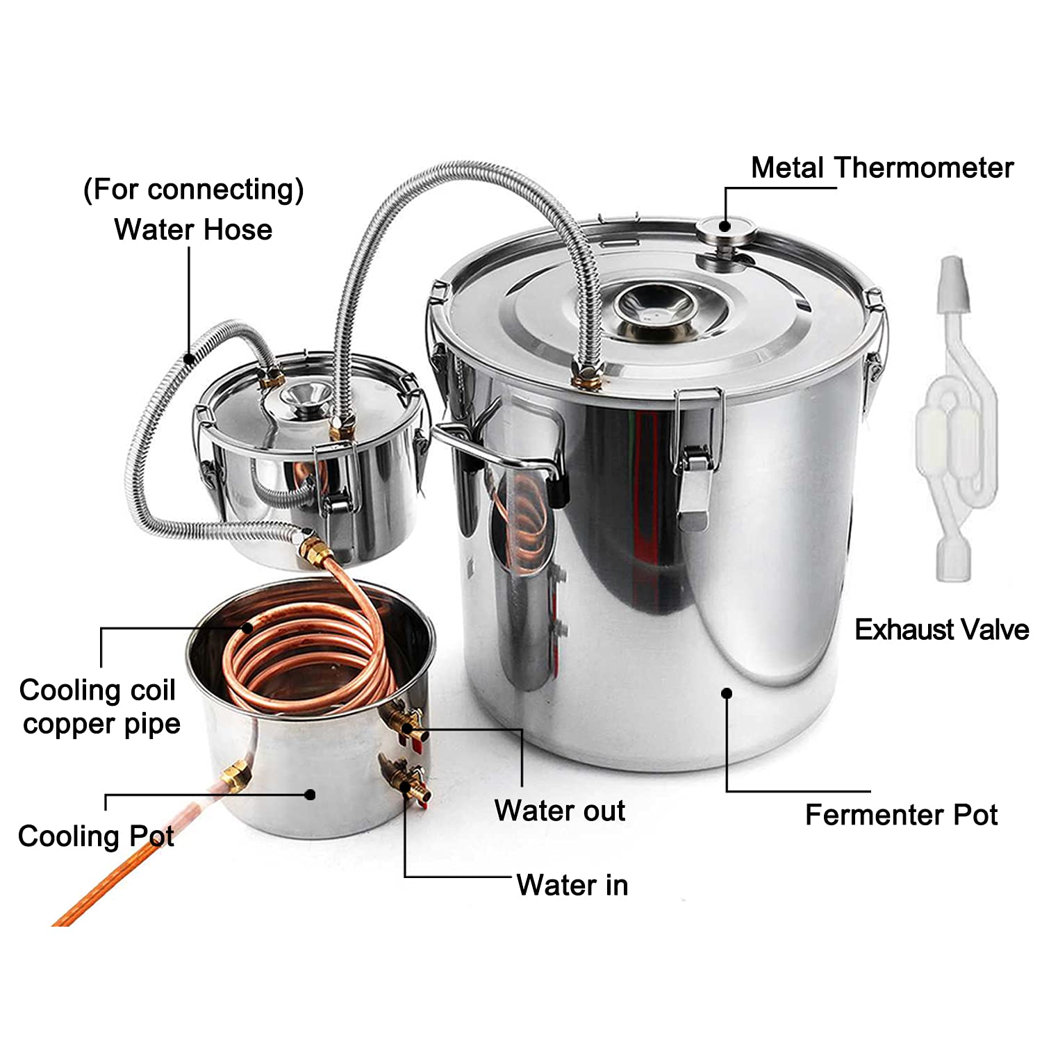 Slsy 5 Gallon Alcohol Still Water Alcohol Distiller, 20 Liters DIY Whiskey Still Stainless Steel Spirits Boiler with Copper Tube, Home Brew Wine Making Kit with Thumper Keg