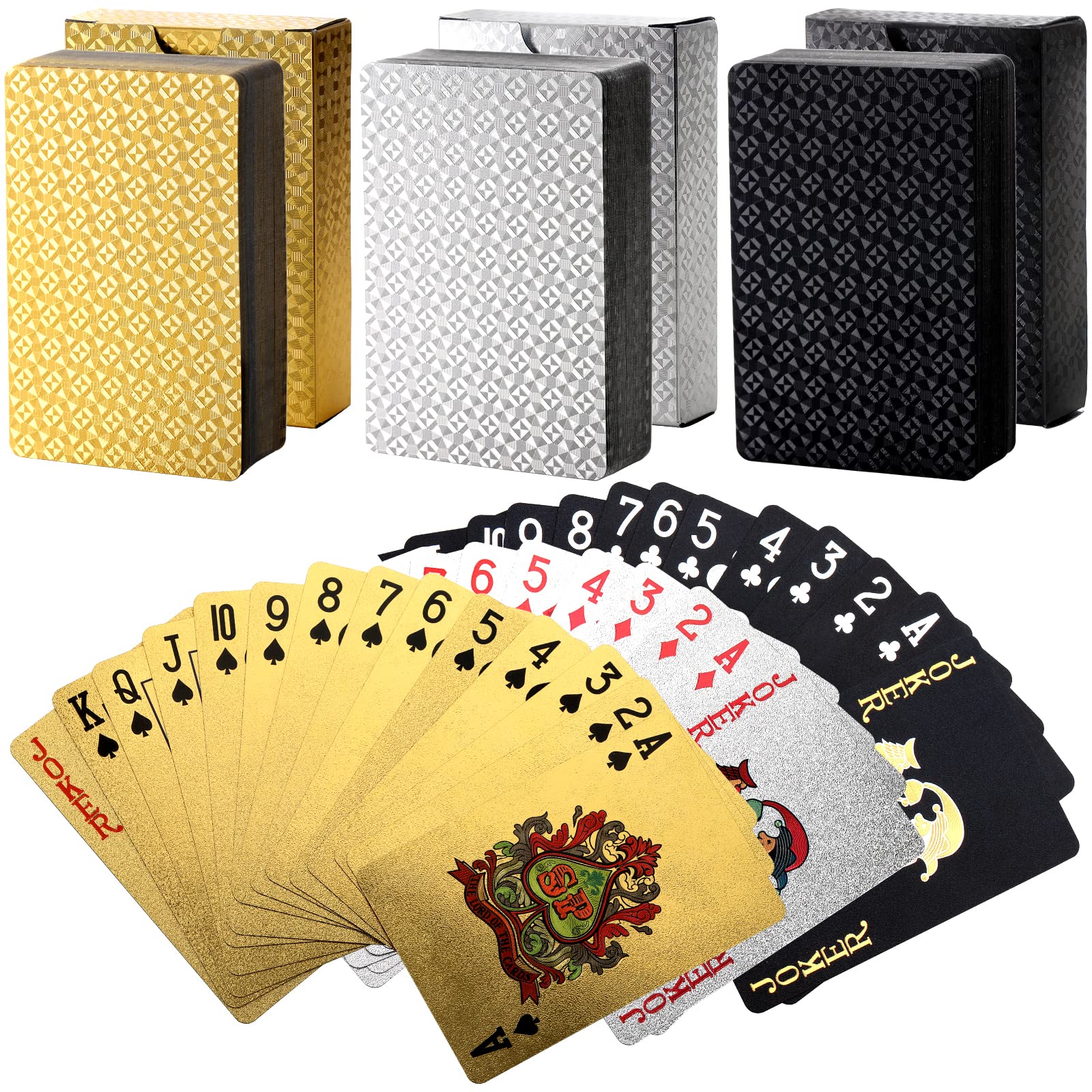 Suwimut 6 Decks Playing Cards, Waterproof Playing Cards Themed Standard Plastic Playing Cards Cool Foil Deck of Cards Game Washable Flexible for Adults, Family, Game and Party