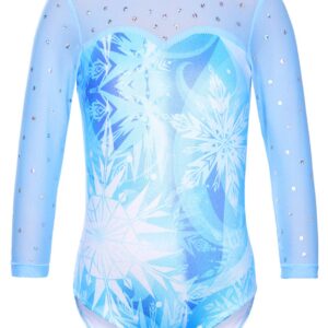 TFJH E Girls Gymnastic Leotards 3/4 Sleeve Mesh Practice Outfits 4-5t SnowflakeBlue 5A