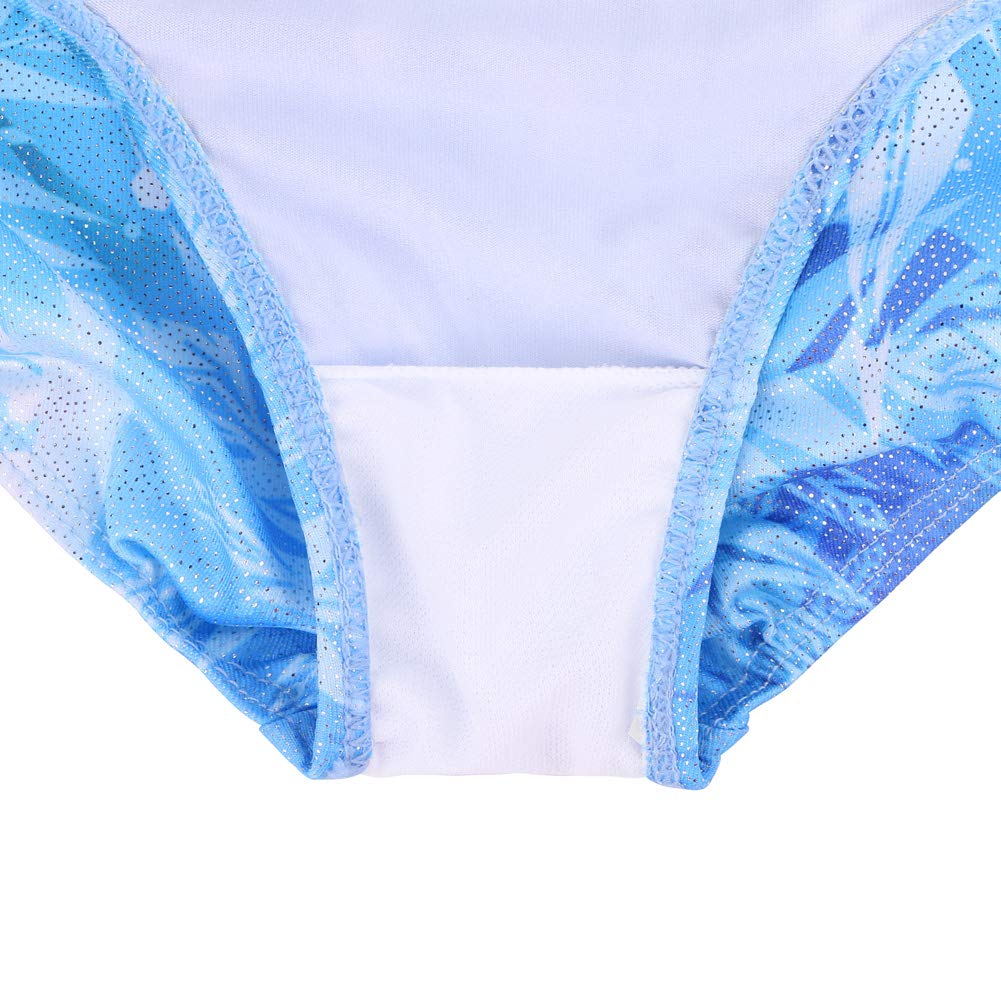 TFJH E Girls Gymnastic Leotards 3/4 Sleeve Mesh Practice Outfits 4-5t SnowflakeBlue 5A