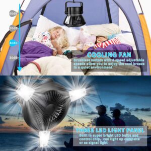 Misby Camping Fan with LED Lights, Rechargeable Portable Tent Fan with Hanging Hook, Portable Quiet Battery Powered USB Desks Fan for Camping,Picnic, Barbecue, Fishing, Home & Office (Black)…