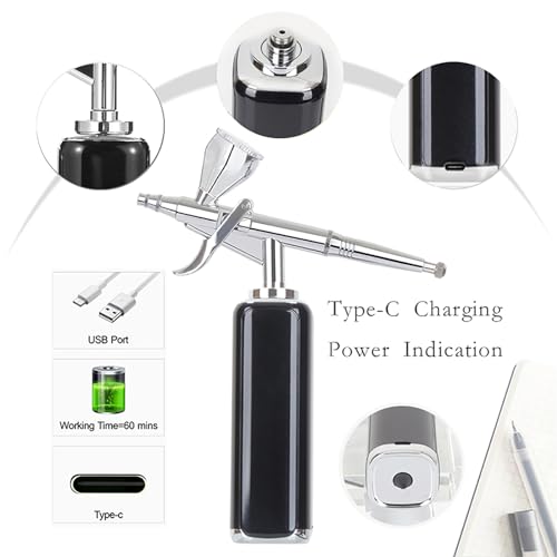 I-BEAUTEE high Pressure Airbrush Kit, Rechargeable Cordless Airbrush Compressor, Single Action Handheld Airbrush Gun, Mini Airbrush Set Portable Air Brush for Barber, Nail Art, Makeup, Model Painting