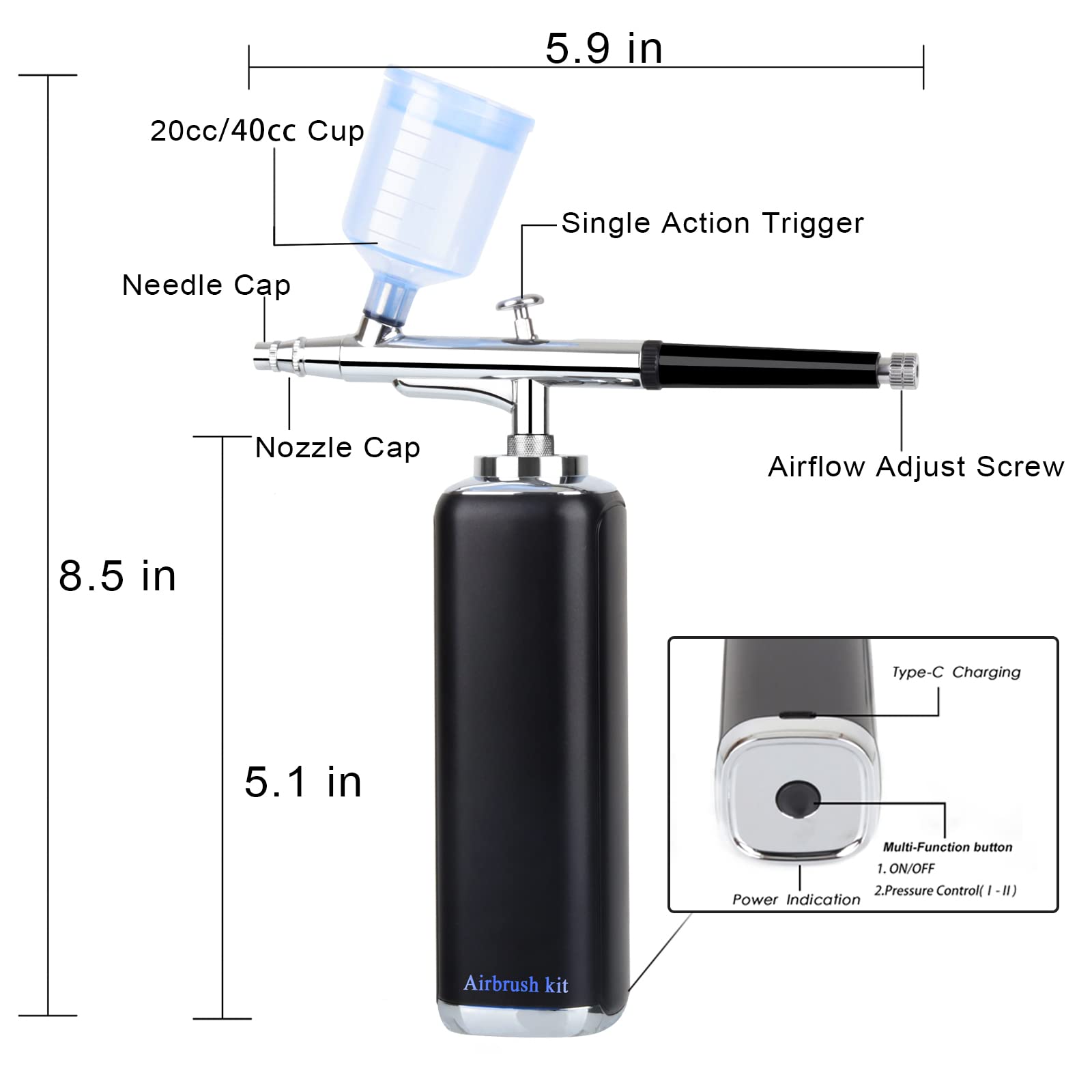 I-BEAUTEE high Pressure Airbrush Kit, Rechargeable Cordless Airbrush Compressor, Single Action Handheld Airbrush Gun, Mini Airbrush Set Portable Air Brush for Barber, Nail Art, Makeup, Model Painting