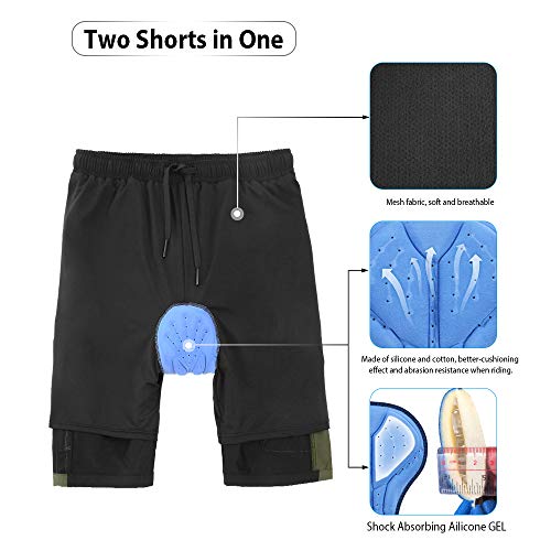 TOMSHOO Men's 3D Padded MTB Mountain Bike Shorts Lightweight Cycling Biking Riding Shorts Cycle Wear Relaxed Loose-fit Black