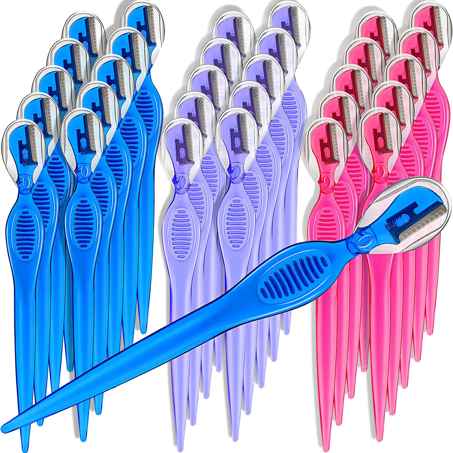 30 Pcs Womens Face Razor Eyebrow Razor Trimmer Shaver with Precision Cover, Multipurpose Face Hair Removers for Women Face Grooming Facial Lip Razor (Rose Red, Blue, Purple)