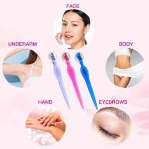 30 Pcs Womens Face Razor Eyebrow Razor Trimmer Shaver with Precision Cover, Multipurpose Face Hair Removers for Women Face Grooming Facial Lip Razor (Rose Red, Blue, Purple)