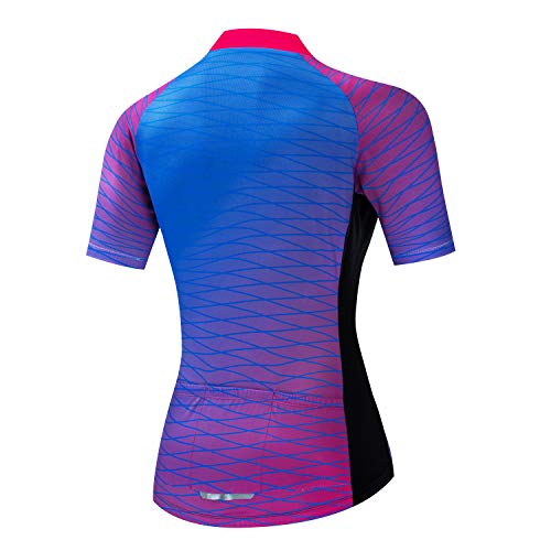 Weimostar Women's Cycling Jersey MTB Bike Shirt Top Short Sleeve Bicycle Clothing Cycle Clothes with Pockets Purple Blue Size M