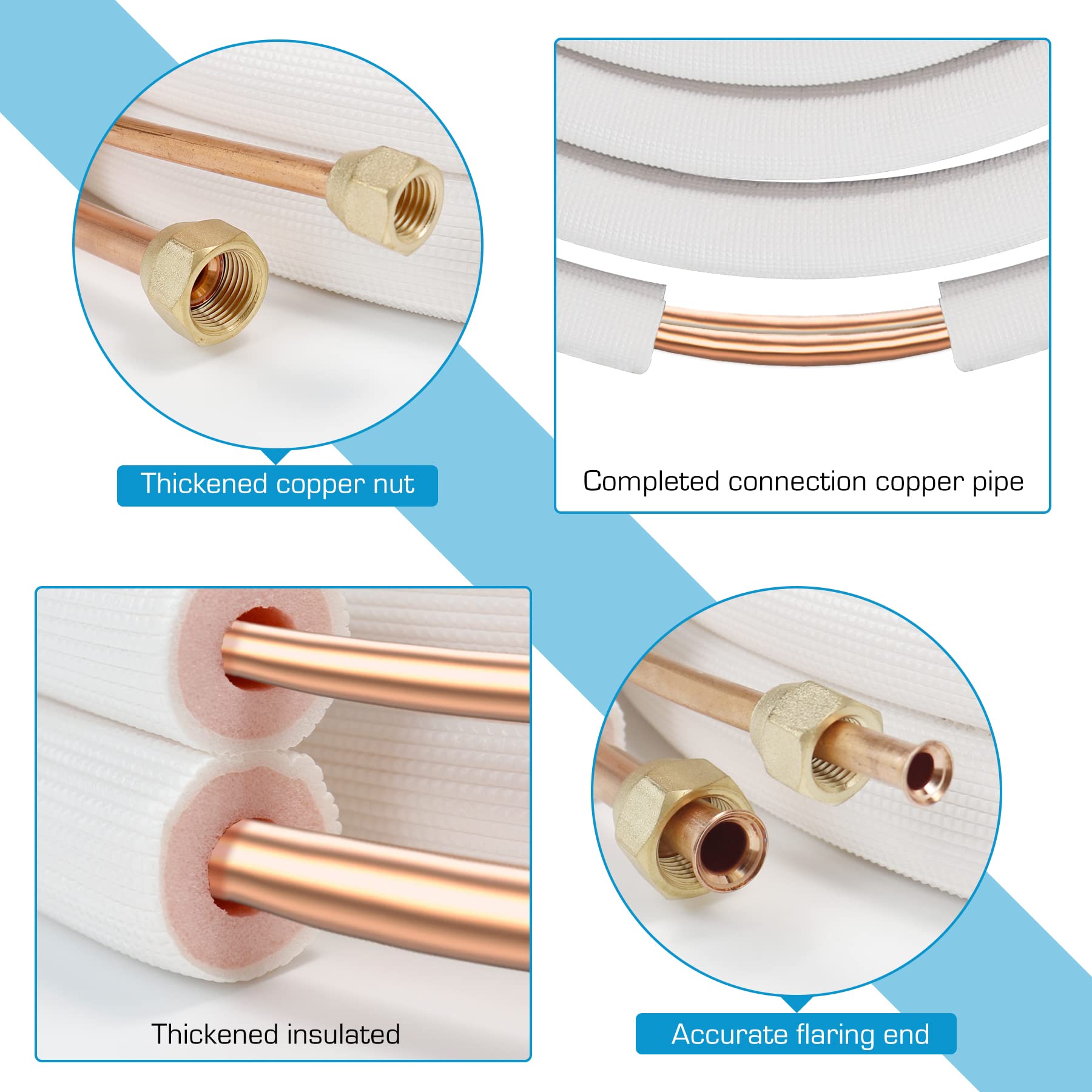 Air Jade 33 ft. Insulated Copper Pipes 1/4 & 3/8 inch Mini Split Line Set for Ductless Air Conditioner, Heat Pump System