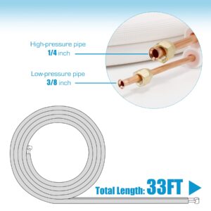 Air Jade 33 ft. Insulated Copper Pipes 1/4 & 3/8 inch Mini Split Line Set for Ductless Air Conditioner, Heat Pump System