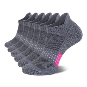 phetaum women's ankle athletic extra cushion running socks, size 6-9, dark gray, 6 pairs