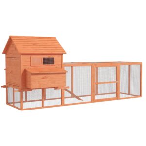 pawhut 145" chicken coop large chicken house rabbit hutch wooden poultry cage pen garden & backyard with run & inner hen house space