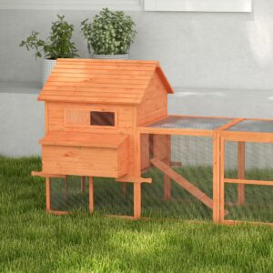 PawHut 145" Chicken Coop Large Chicken House Rabbit Hutch Wooden Poultry Cage Pen Garden & Backyard with Run & Inner Hen House Space