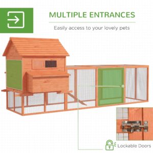 PawHut 145" Chicken Coop Large Chicken House Rabbit Hutch Wooden Poultry Cage Pen Garden & Backyard with Run & Inner Hen House Space