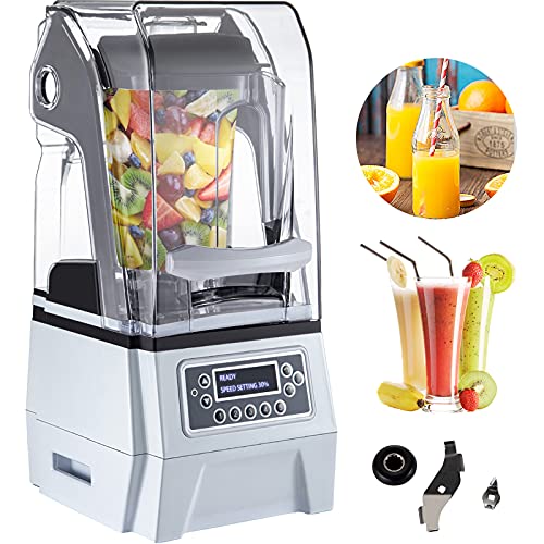 VEVOR 110V Commercial Smoothie Blenders 1.5L/50.7oz 1500W Countertop Silent Blender with Sound Shield, Quiet Blender Self-Cleaning, Includes Multifunctional 2-in-1 Wet Dry Blades, White