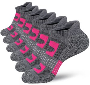 aptyid women's ankle socks athletic cushioned running, size 6-9, dark grey, 6 pairs