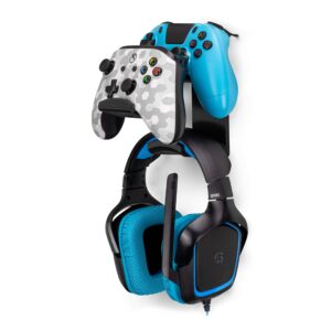 the uberatlas dual game controller & headphone stand wall mount holder for xbox one, series x, ps5, ps4, ps3, switch, steelseries gamepad & more, stay organized no screws, by brainwavz