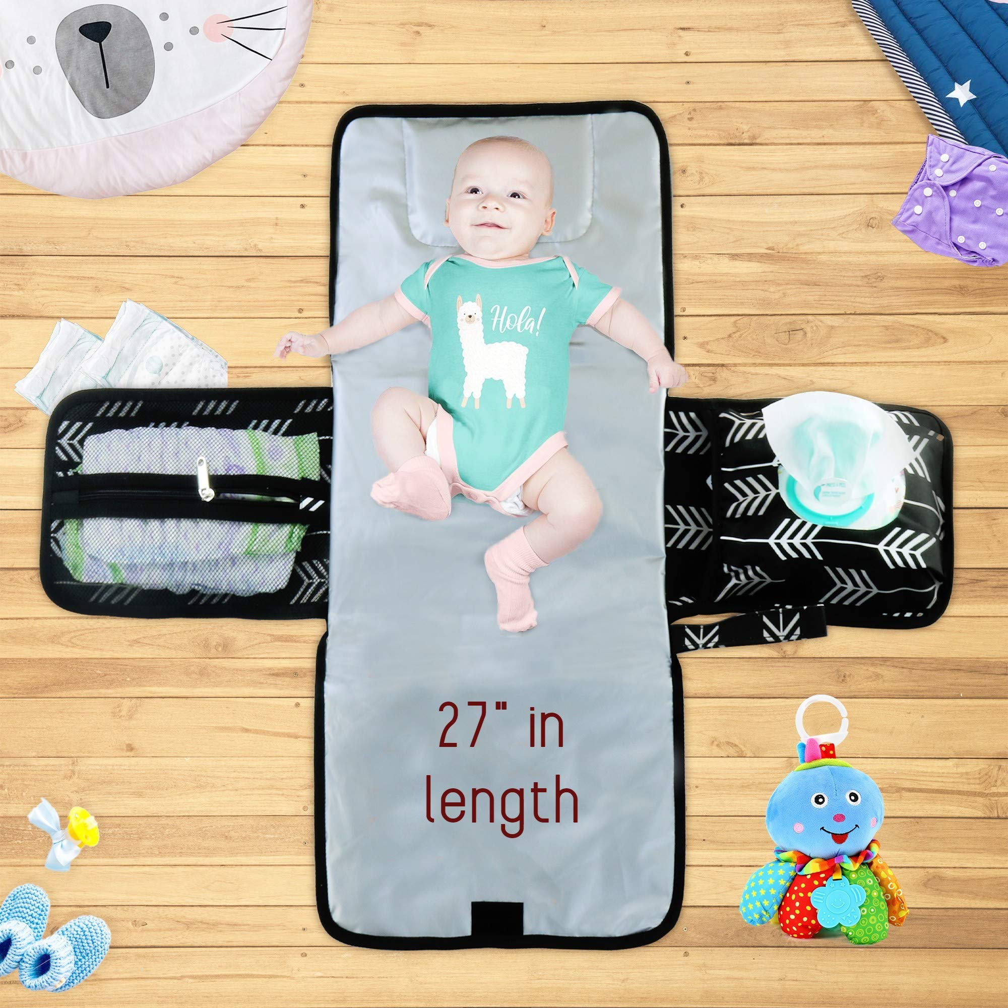 Portable Baby Changing Pad + Octopus Toy Bundle - Large Waterproof Diaper Changing Table Contoured Mattress with Soft Memory Foam Pillow – Travel-Friendly Infant Change Station Mat Set for Mom & Dad