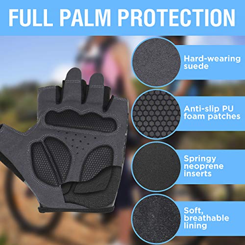 Mountain Bike Gloves for Men Women - Full-Palm Protection Cycling Gloves - Biking Gloves Fingerless Bicycle Gloves Men - Long-Wearing - Non-Slip Cycle Gloves Men - Half finger Bicycling Gloves