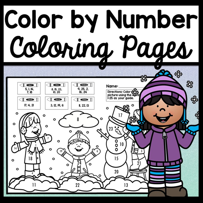 Color by Number for Winter {4 Pages!} {Coloring Pages for Numbers 1-25, 25-50, 50-75, 75-100}