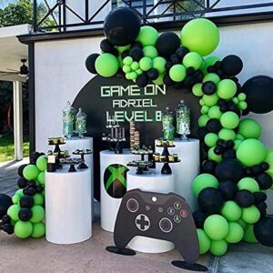 100Pcs Balloon Garland & Arch Kit for Video Game Party-100pcs Black Green Latex Balloons, 16.5 Feets Arch Balloon Strip for Gaming Party Gamer Birthday Decorations