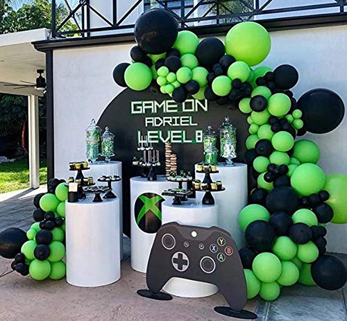 100Pcs Balloon Garland & Arch Kit for Video Game Party-100pcs Black Green Latex Balloons, 16.5 Feets Arch Balloon Strip for Gaming Party Gamer Birthday Decorations