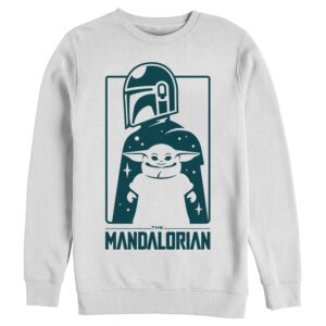 men's star wars: the mandalorian the child and bounty hunter silhouette sweatshirt - white - large