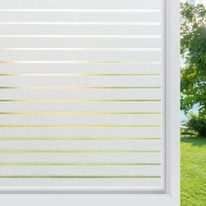 rabbitgoo window privacy film, frosted glass window film, window frosting film, decorative front door covering, anti-uv static cling non adhesive window sticker, striped pattern, 35.4 x 118 inches