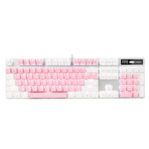 magegee mechanical gaming keyboard, new upgraded blue switch 104 keys white backlit keyboards, usb wired mechanical computer keyboard for laptop, desktop, pc gamers(white & pink)