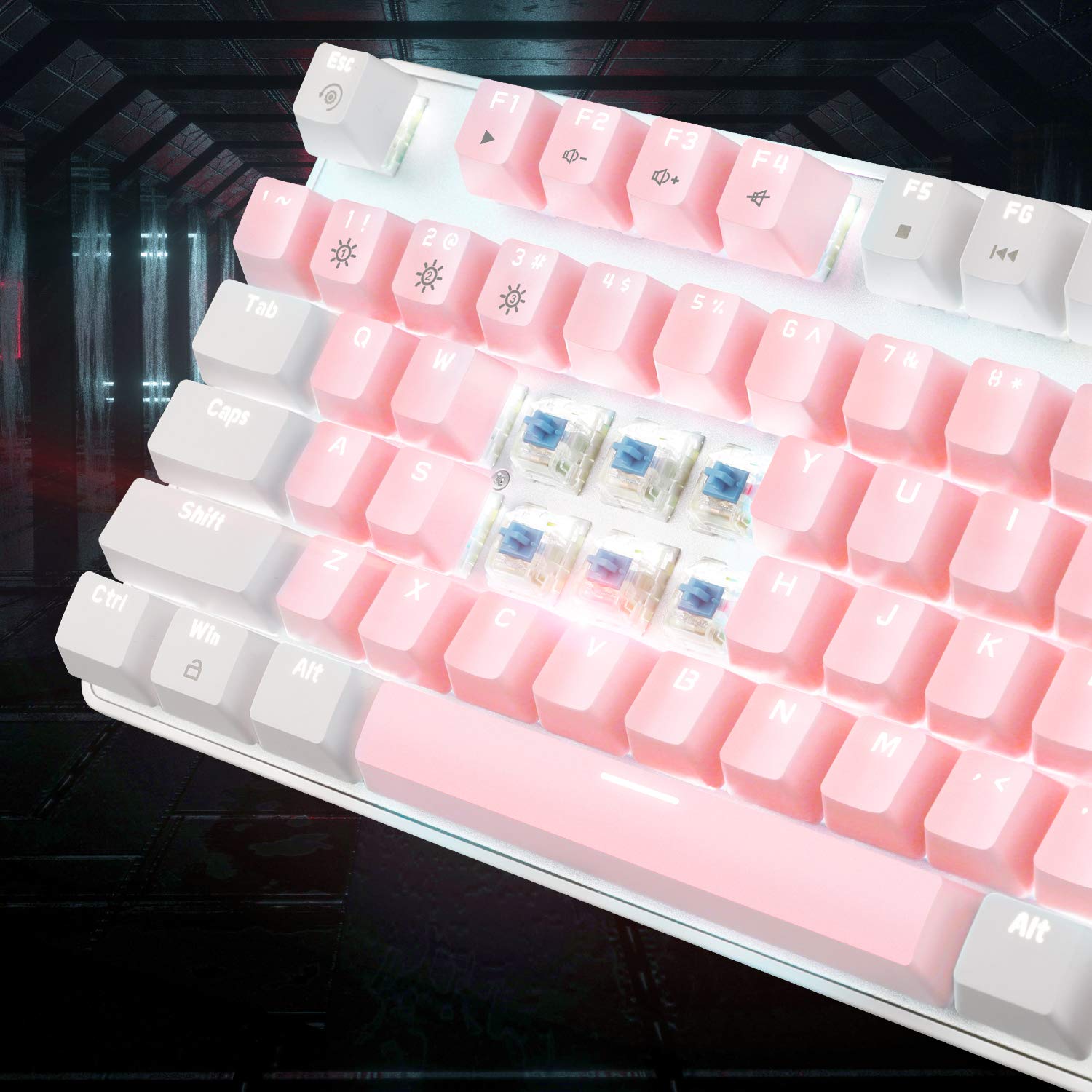 MageGee Mechanical Gaming Keyboard, New Upgraded Blue Switch 104 Keys White Backlit Keyboards, USB Wired Mechanical Computer Keyboard for Laptop, Desktop, PC Gamers(White & Pink)