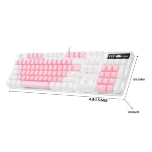 MageGee Mechanical Gaming Keyboard, New Upgraded Blue Switch 104 Keys White Backlit Keyboards, USB Wired Mechanical Computer Keyboard for Laptop, Desktop, PC Gamers(White & Pink)