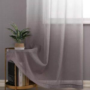 Hiasan Ombre Sheer Curtains 84 Inches Long - Faux Linen Decorative Voile Grommet Window Curtains for Bedroom and Living Room, Light Brown, 2 Drape Panels