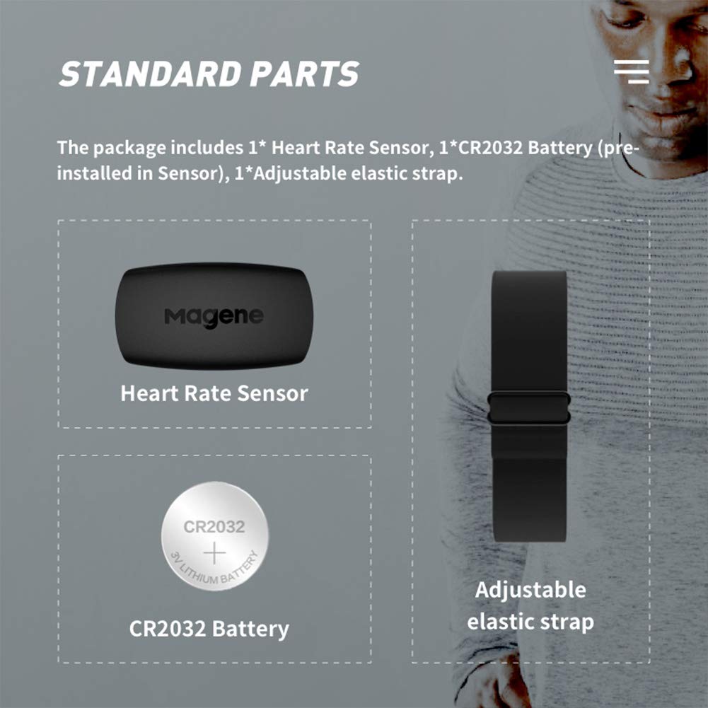 Magene Heart Rate Monitor, Heart Rate Sensor Chest Strap, Protocol ANT+/Bluetooth, Compatible with iOS/Android APPs