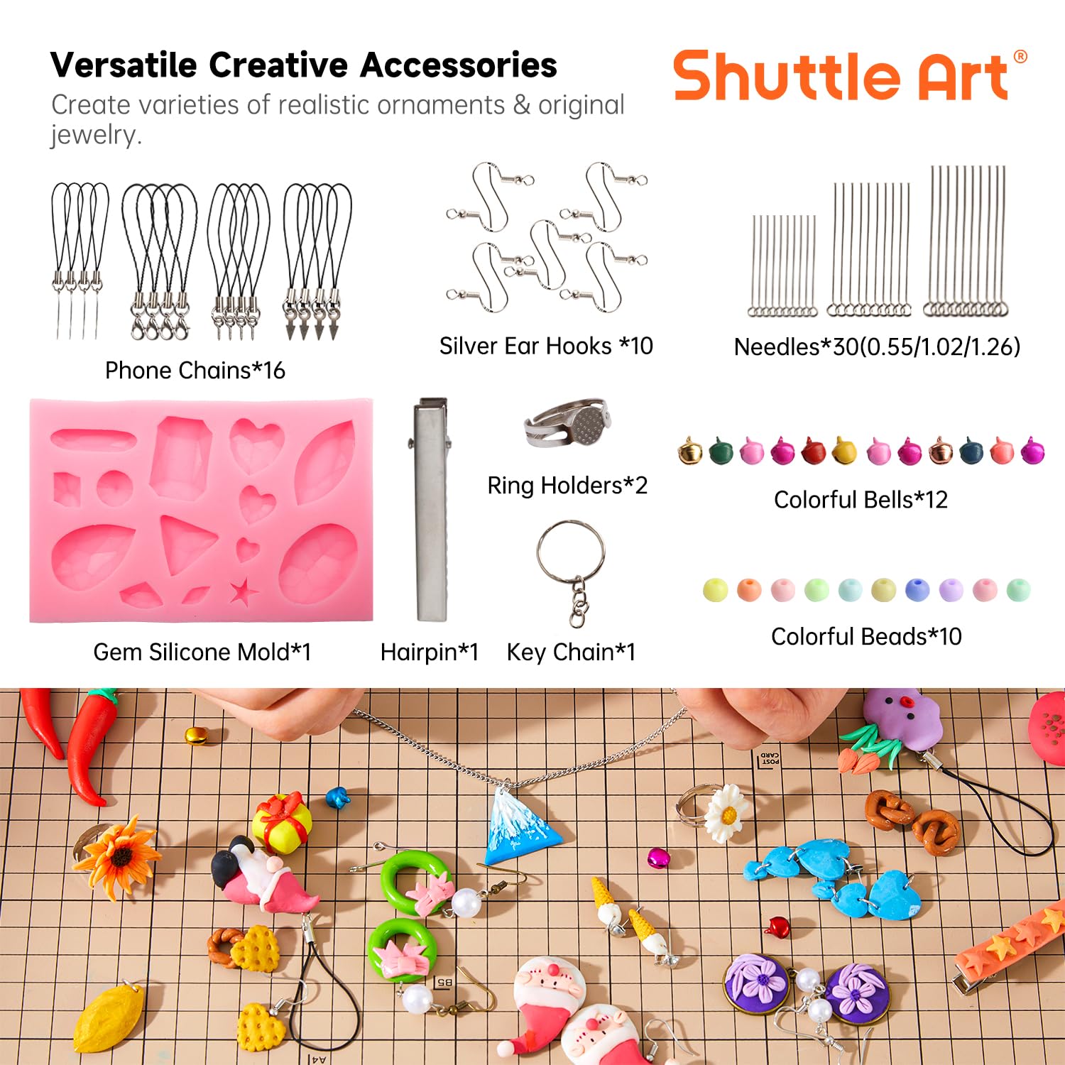 Polymer Clay, Shuttle Art 57 Colors Oven Bake Modeling Clay, Creative Clay Kit with 19 Clay Tools and 10 Kinds of Accessories, Non-Toxic, Non-Sticky, Ideal DIY Art Craft Clay Gift for Kids Adults…